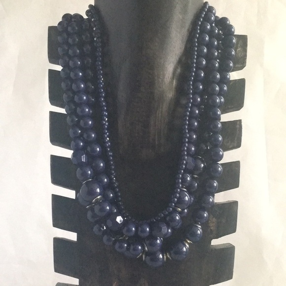 Jewelry | Blue Stone Five Strand Dark Royal Blue Faux Pearl Necklace ...